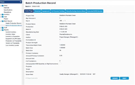 Batch Record Production Manufacturing Software GMP Batch Record