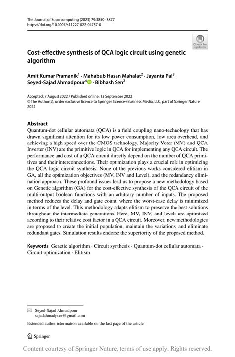 Cost Effective Synthesis Of Qca Logic Circuit Using Genetic Algorithm