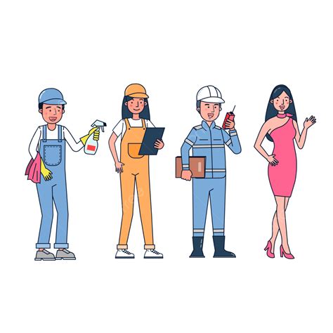 전문 유니폼 평면 벡터 일러스트 레이 션을 입고 큰 세트 격리 된 다양한 직업 또는 직업 사람들의 컬렉션 직업 캐릭터 벡터 Png 일러스트 및 벡터 에 대한 무료