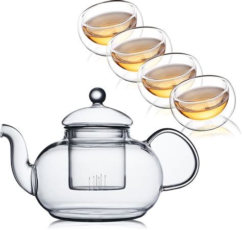 Cnglass 33 8oz Glass Teapot With 3 4oz Glass Teacups 4