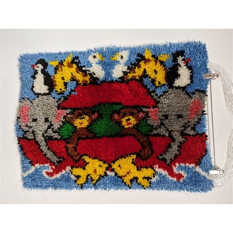 Vintagwe Natura Latch Hook Noahs Ark 20”x27” Caron Finished Wall Hanging Rug Etsy