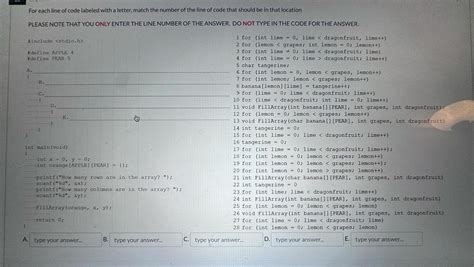 Solved For Each Line Of Code Labeled With A Letter Match