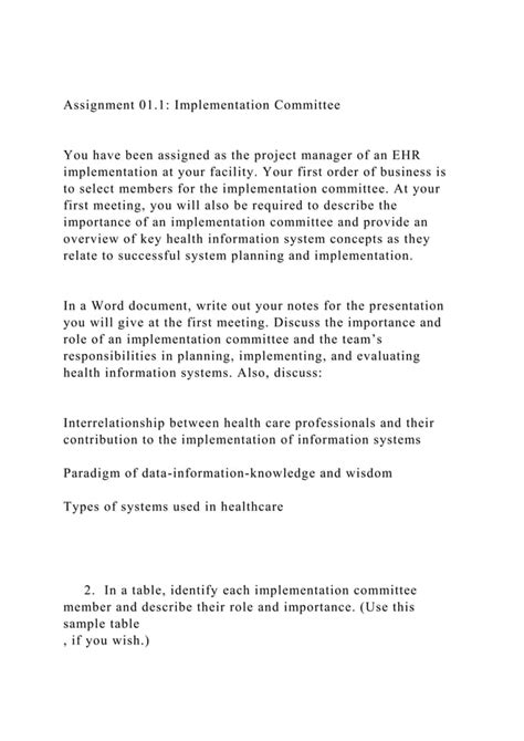 Assignment 011 Implementation Committeeyou Have Been Assigdocx