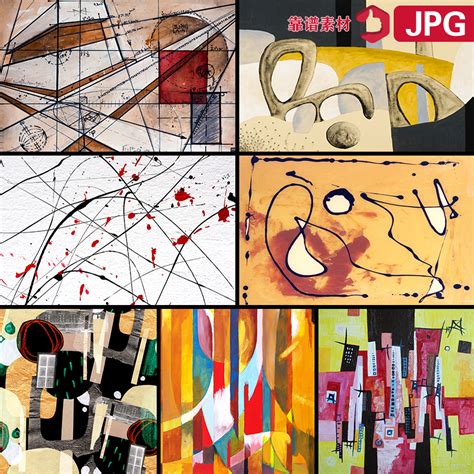 现代几何抽象线条艺术油画笔触色块涂鸦装饰画图片设计素材虎窝淘