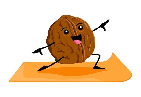 Premium Vector Cartoon Happy Walnut Nut Character On Yoga Fitness