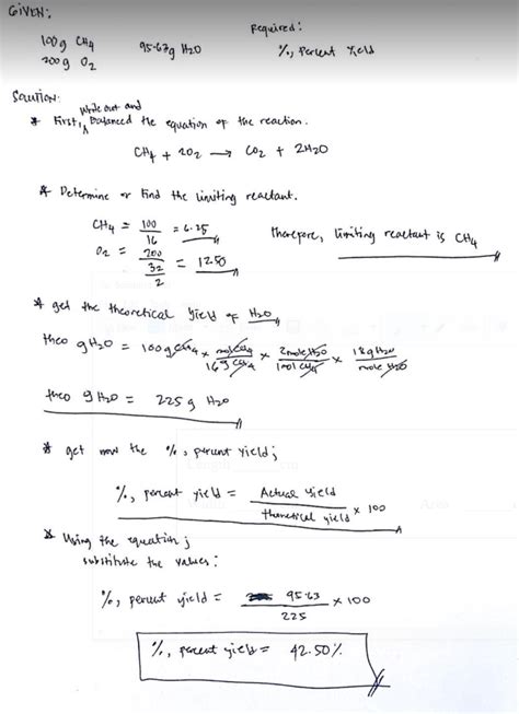 [solved] What Is The Percent Yield Of The Reaction If 95 63 Grams Of Water Course Hero