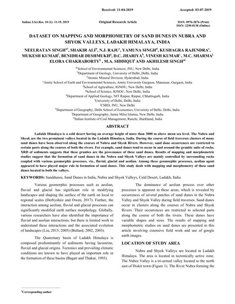 PDF Dataset On Mapping And Morphometry Of Sand Dunes In Nubra And Shyok Valleys Ladakh