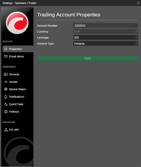 Settings Ctrader Web Settings Ctrader Web