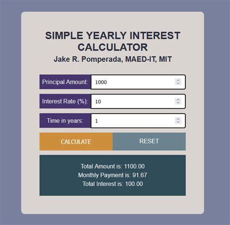 Simple Yearly Interest Calculator In Javascript Free Computer Programming Source Codes To All