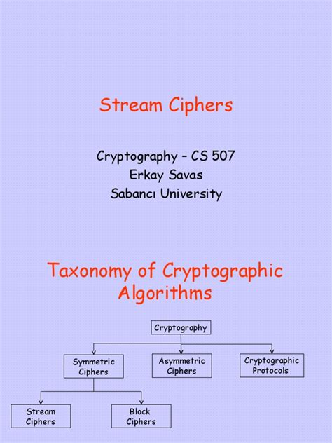 Stream Ciphers Cryptography Cs 507 Erkay Savas Sabancı University