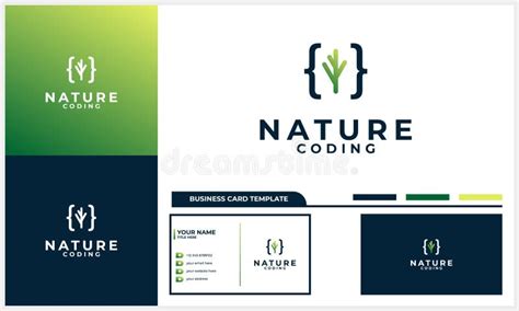 Nature Leaf Tree With Coding Code Logo Concept With Business Card