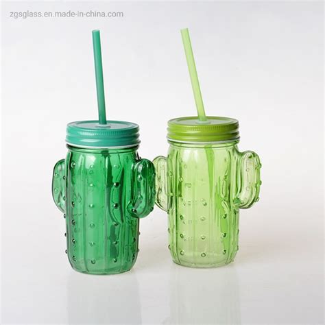 16 Oz Mason Jar Drinking Glass Green Mason Jar With Lid And Straw