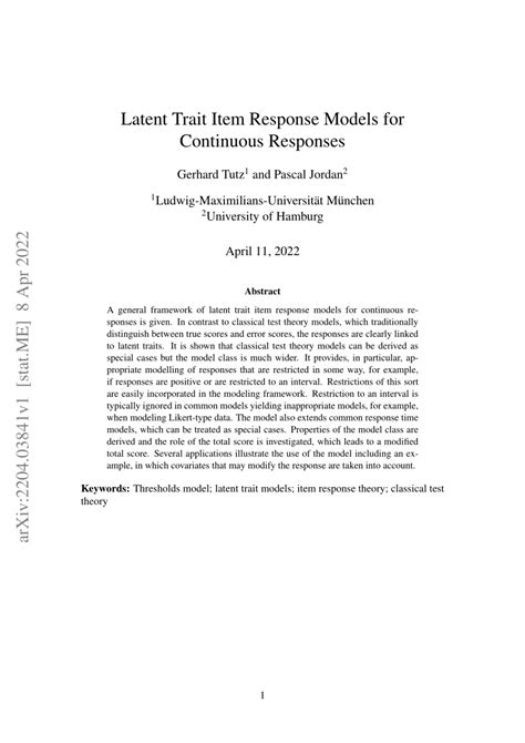 Pdf Latent Trait Item Response Models For Continuous Responses