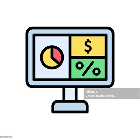 데스크톱 차트 달러 아이콘 Ui 및 Ux 웹 사이트 또는 모바일 응용 프로그램에 대한 경제 아이콘의 윤곽 벡터 요소와 간단한 색상 개념에 대한 스톡 벡터 아트 및 기타