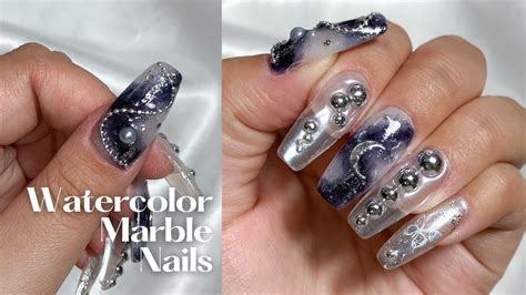 Sub셀프네일 마카펜으로 밤하늘같이 깊이감 있는 마블 네일하는 법🌌 팁 연장 실버네일 블랙네일 고급스러운 네일 네일 Asmr Youtube