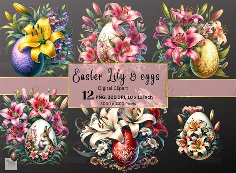 Easter Egg Lily Clipart Vintage Botanical Png Set Digital Download