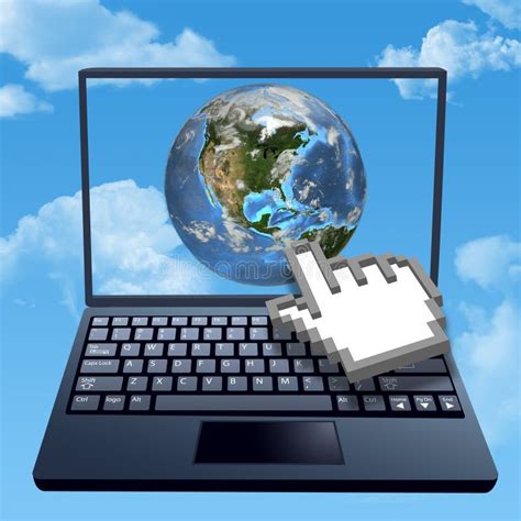 hand cursor click on 3d computer monitor keyboard stock vector