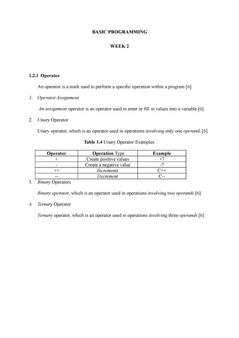 Summary Basic Programming Operator Week BASIC PROGRAMMING WEEK