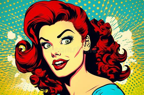 Portrait Of Pin Up Girl In Colorful Pop Art Retro Comic Style Stock