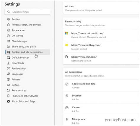 How To Enable Or Disable Website Permissions In Microsoft Edge