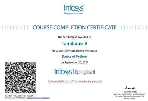 Finished Python Course On Infosys Springboard Tamilarasi Rajendran Posted On The Topic Linkedin