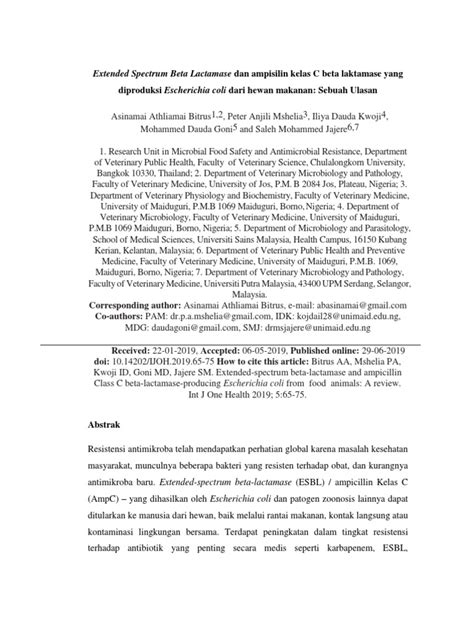 Extended Spectrum Beta Lactamase Dan Beta Lactamase Ampisilin Kelas C Yang Diproduksi