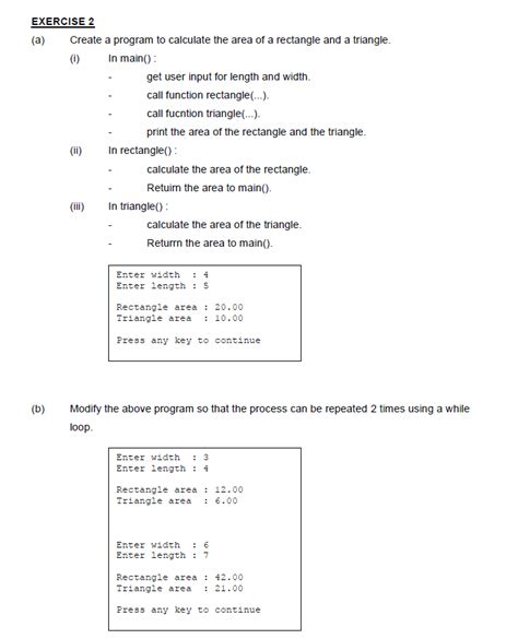 Solved EXERCISE A Create A Program To Calculate The Area Chegg