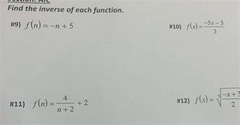 [answered] find the inverse of each function 9 f n n 5 10 f x 5x 3 11 f