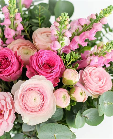 Stunning Pink Rose And Ranunculus Bouquet With High Quality Image Stock
