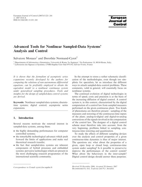 Pdf Advanced Tools For Nonlinear Sampled Data Systems Analysis And Control