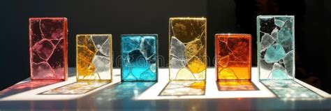 Colorful Translucent Glass Blocks On Reflective Surface With Light Shadows Stock Image Image