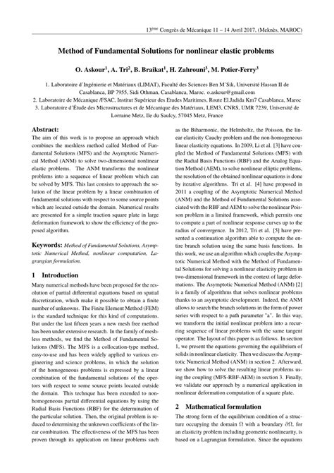 Pdf Method Of Fundamental Solutions For Nonlinear Elastic Problems