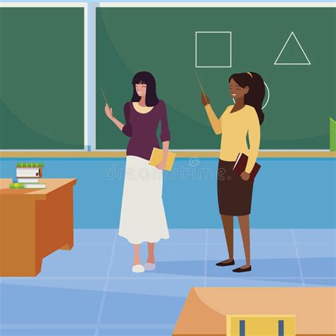 Interracial Female Teachers In The Classroom Characters Stock Illustration Illustration Of