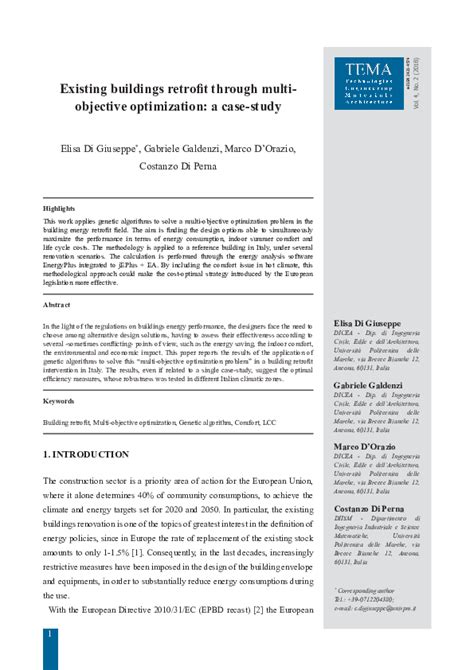 Pdf Existing Buildings Retrofit Through Multi Objective Optimization