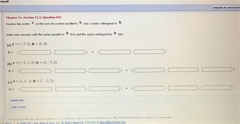 Solved Express The Vector V As The Sum Of A Vector Parallel
