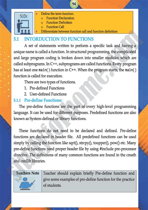 Functions Unit 5 Computer Science 10th Text Book