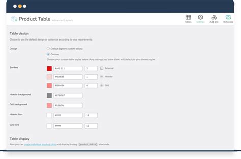 product tables for woocommerce bizswoop
