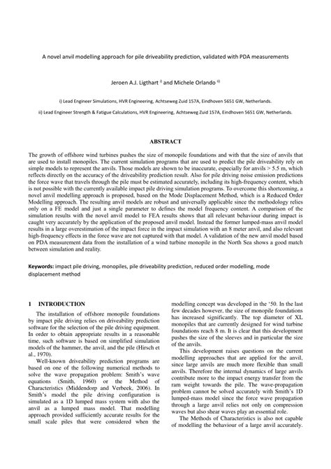 pdf a novel anvil modelling approach for pile driveability prediction