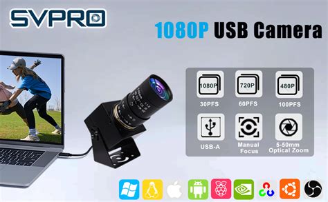 Svpro Cámara Web Usb 1080p Con Teleobjetivo De 5 A 50 Mm Cámara De