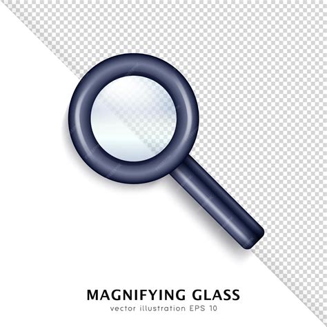 3d 진한 파란색 돋보기입니다 투명 렌즈가 있는 광택 돋보기의 상위 뷰입니다 만화 확대경 프리미엄 벡터