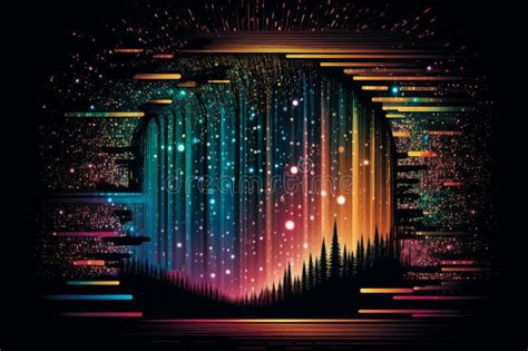 Vibrant Binary Code Streaming Across A Dark Digital Landscape