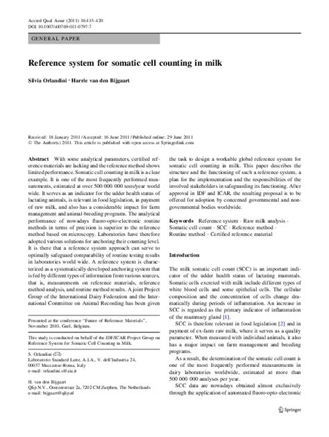 Pdf Reference System For Somatic Cell Counting In Milk