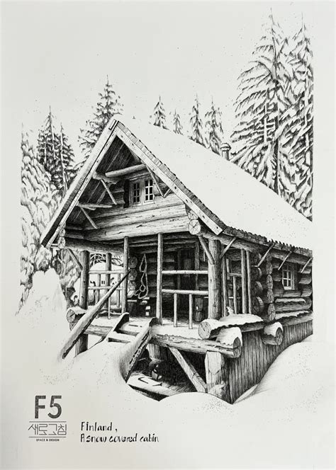 핀란드 설경그리기 눈내린 산장 드로잉 오두막집 그리기 눈덮힌 나무 그리기 펜드로잉 펜스케치 어반스케치 어반드로잉 네이버 블로그