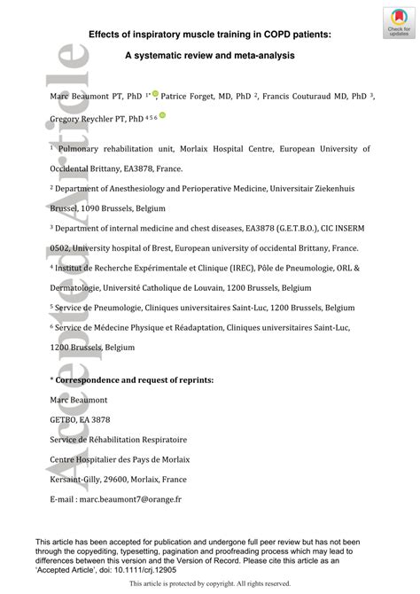 Pdf Effects Of Inspiratory Muscle Training In Copd Patients A Systematic Review And Meta‐analysis