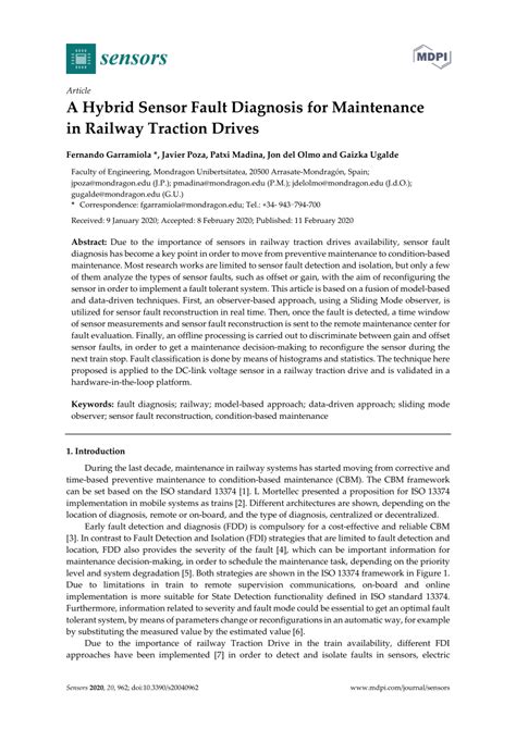 Pdf A Hybrid Sensor Fault Diagnosis For Maintenance In Railway Traction Drives