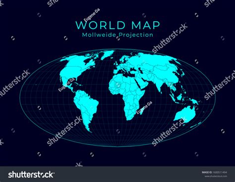 Map World Equalarea Pseudocylindrical Mollweide Projection Stock Vector