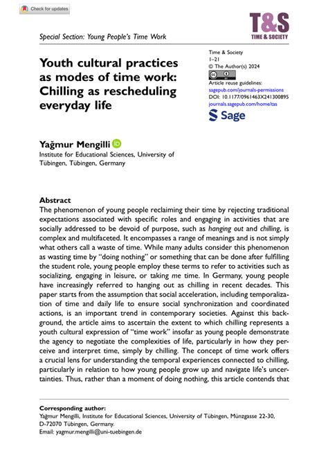 Pdf Youth Cultural Practices As Modes Of Time Work Chilling As Rescheduling Everyday Life