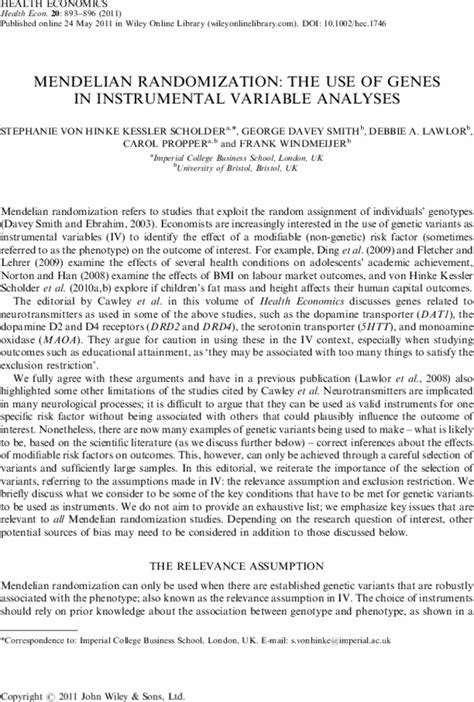 Mendelian Randomization The Use Of Genes In Instrumental Variable