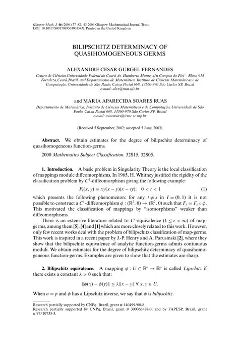 Pdf Bilipschitz Determinacy Of Quasihomogeneous Germs Research