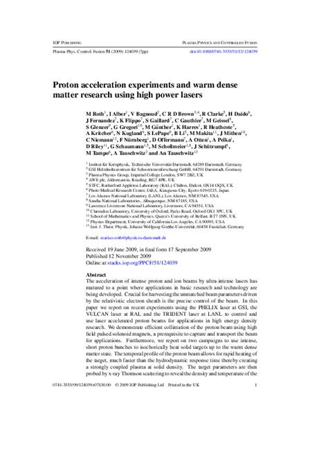 Pdf Proton Acceleration Experiments And Warm Dense Matter Research Using High Power Lasers
